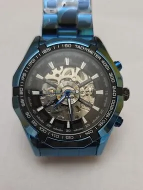 Accessories | Blue Skeleton Automatic Mens Watch | Poshmark